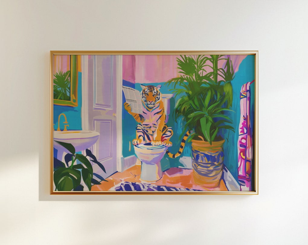 Tiger Poster, Tiger On Toilet, Maximalist Bathroom Wall Art, Trendy ...