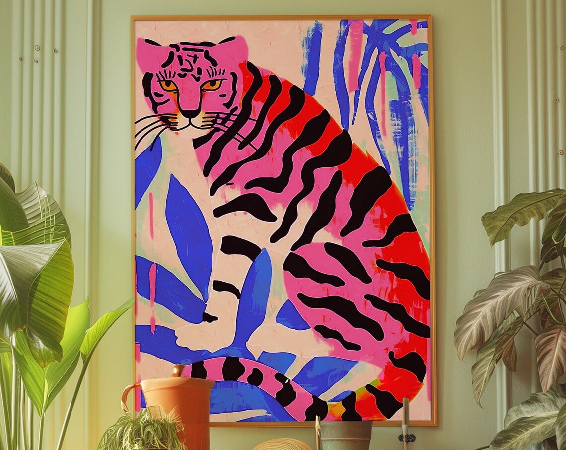 Tiger Poster, Trendy Wall Art, Psychedelic Art, Dopamine Decor, Y2K ...