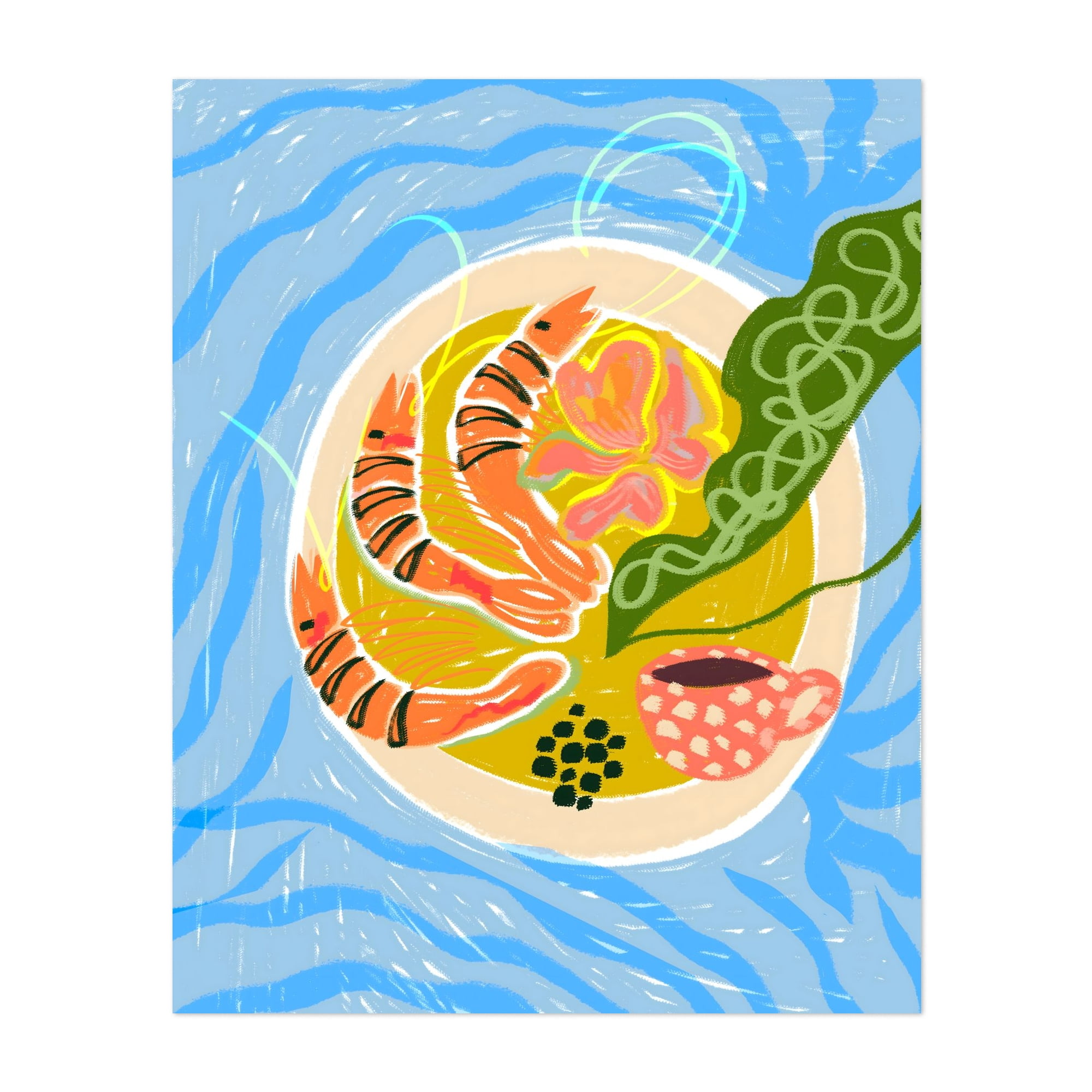 Tiger Prawns | Shrimp Sea Food Platter - Painting Seafood Illustration ...