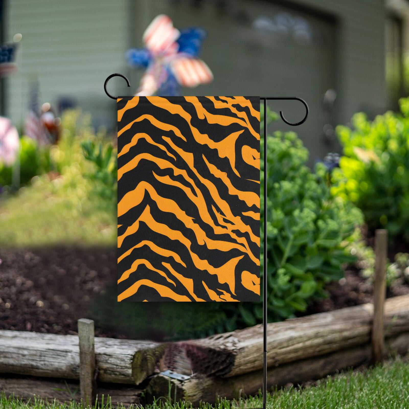 Tiger Print Background Garden Flag Double Sided Outdoor Banners for Courtyard Outdoor Lawn ...