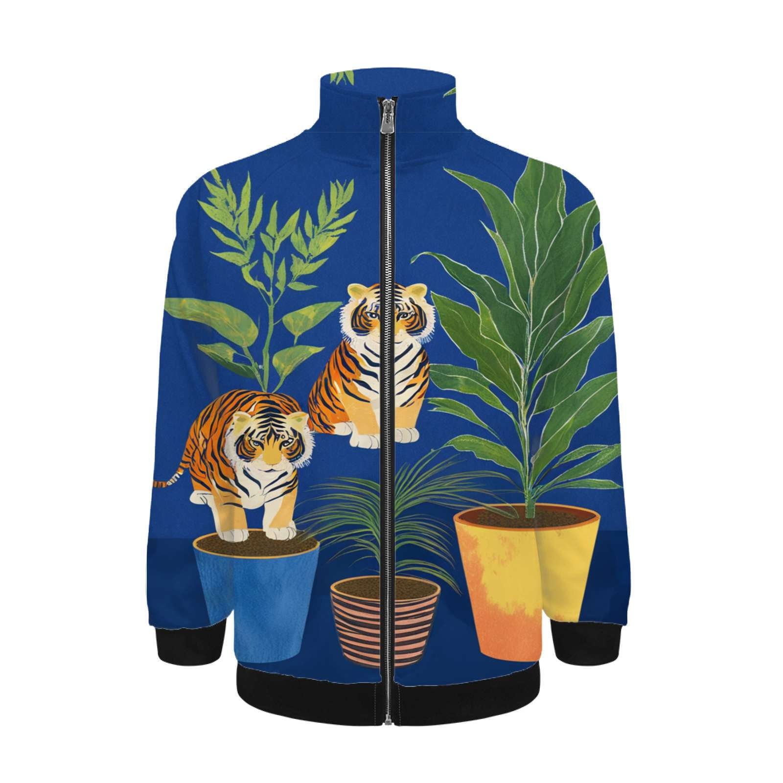 Tiger Print Background Plants Jacket Men's Street Cool Long Sleeves ...