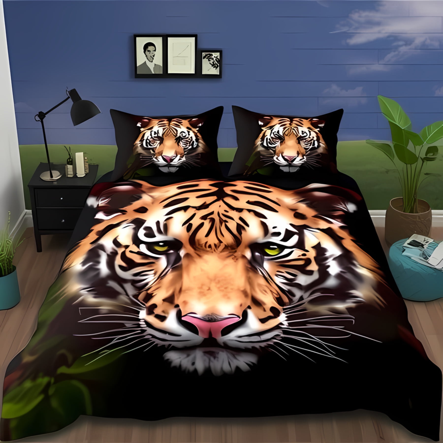 Tiger Print Comforter Set with Pillowcases Bold Orange & Black Design ...