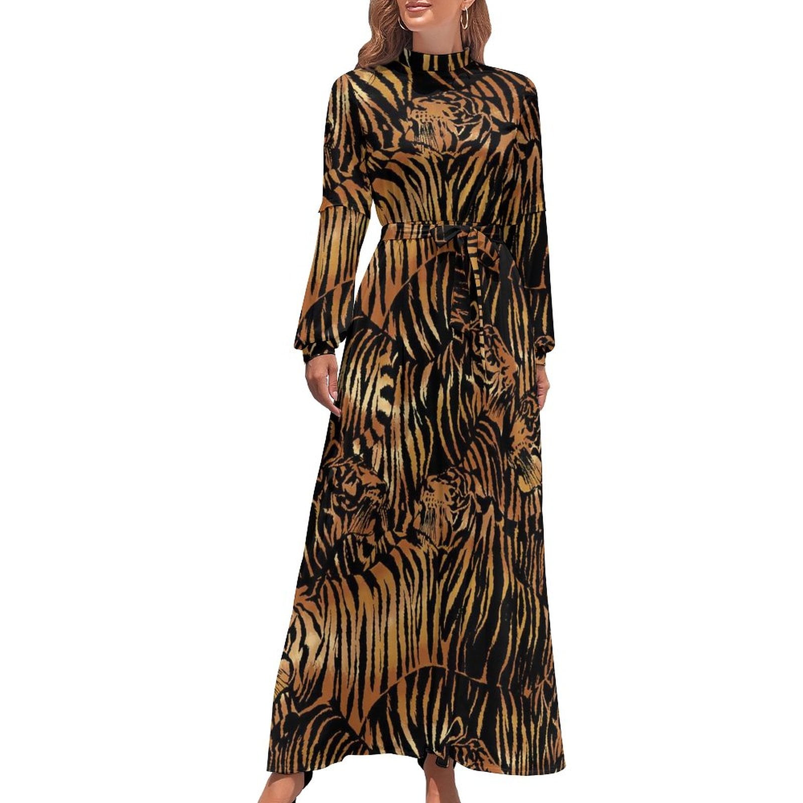 Tiger Print Dress High Neck Gold Black Animal Jungle Custom Beach ...