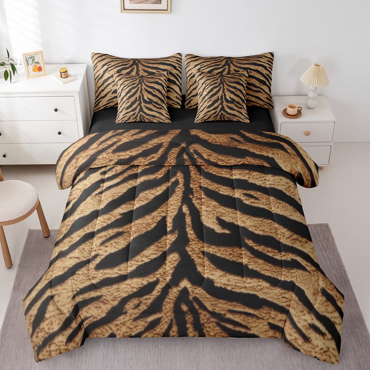 Tiger Print King Bedding Sets,3D Animals Rustic Comforter Set,Hunting ...