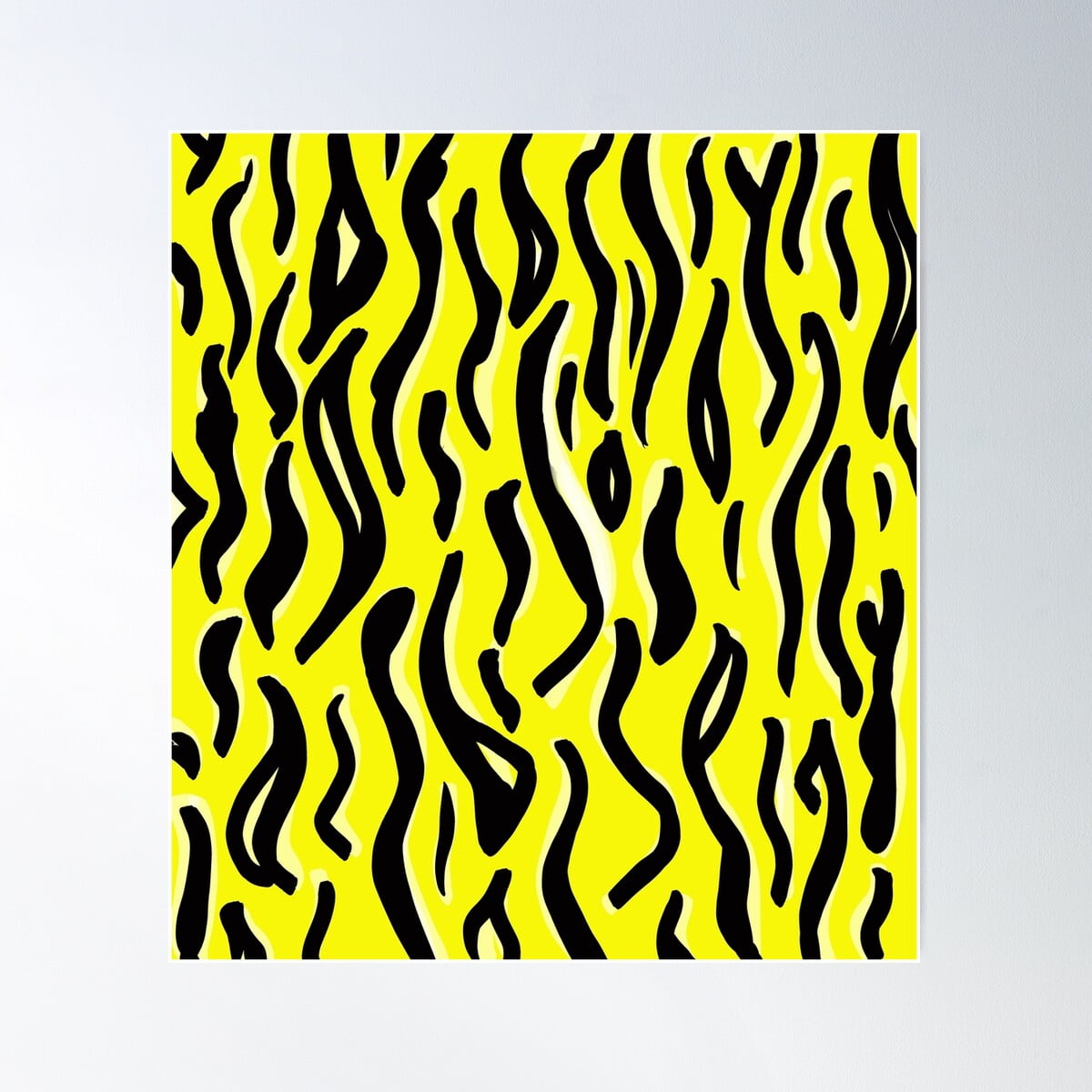 Tiger Print On Bright Yellow Poster Wall Art, Modern Wall Decor For ...