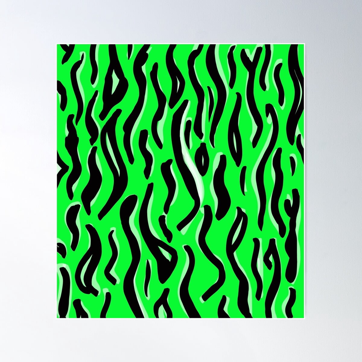 Tiger Print On Neon Green Poster Wall Art, Modern Wall Decor For Living ...