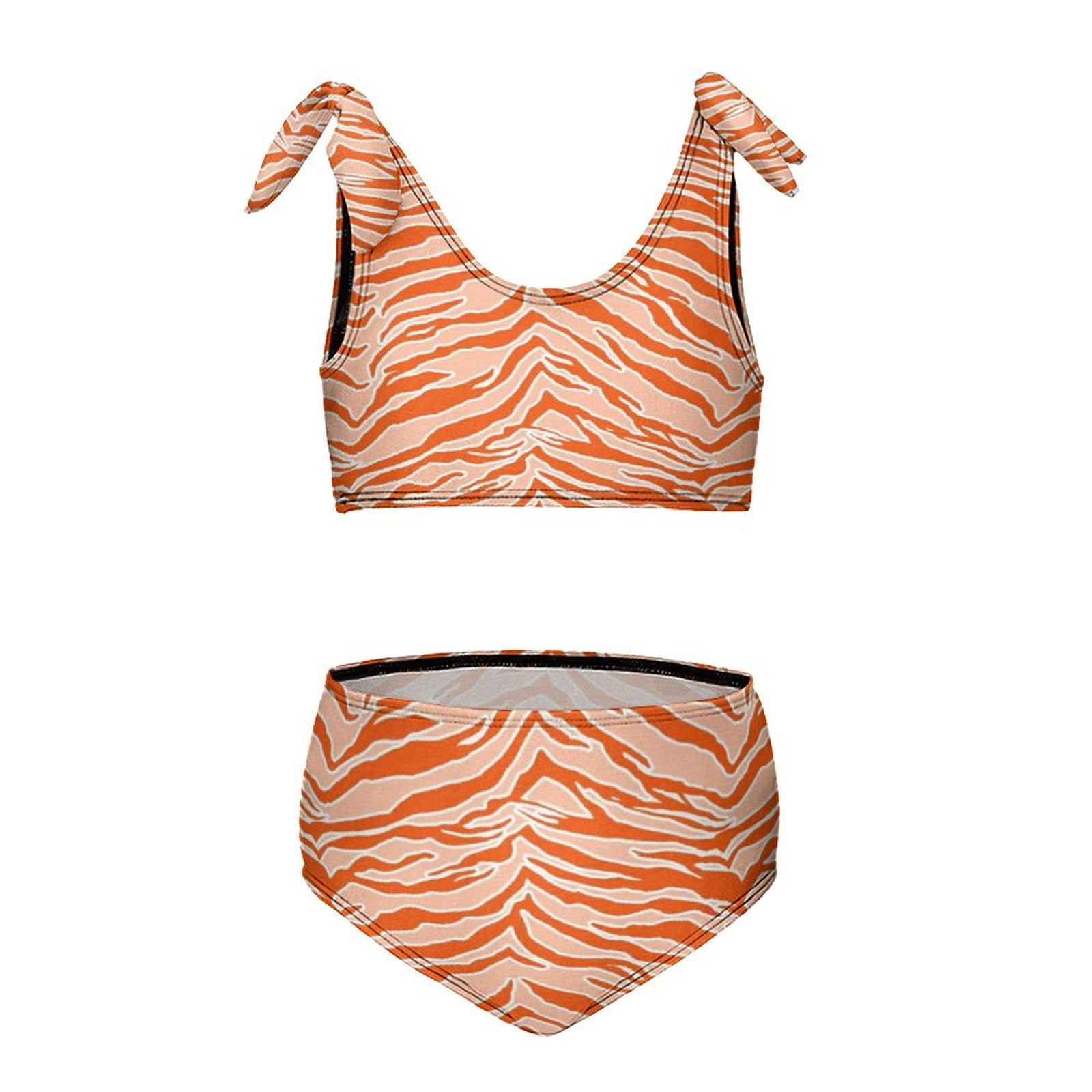 Tiger Print - Orange Girl's 2 Piece Bikini Set Beach Sport Swimsuit ...