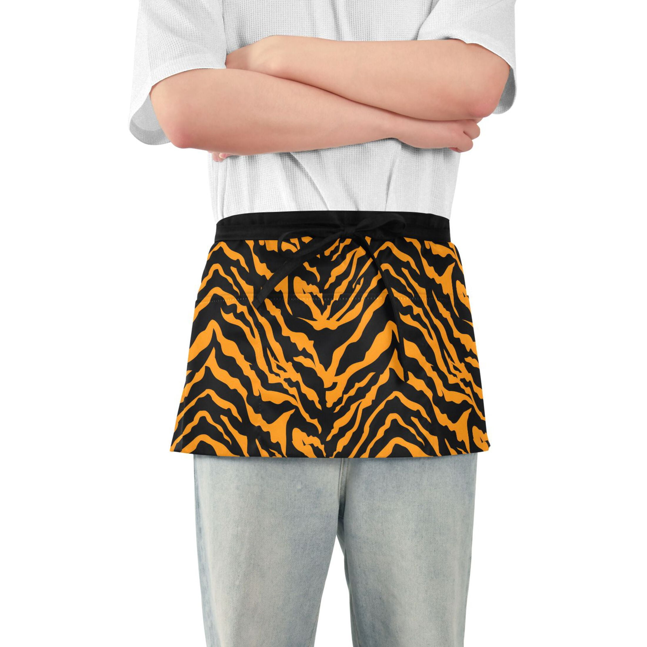 Tiger Print Server Apron with 3 Pockets Waterproof Waitress Waist Short ...