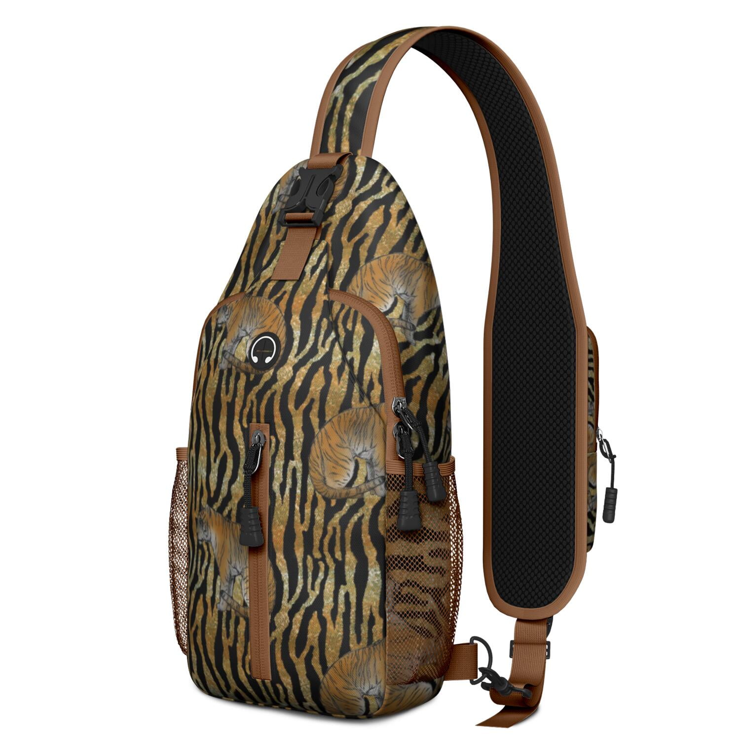 Tiger Print Sling Backpack, Lightweight Crossbody Daypack with Roaring ...