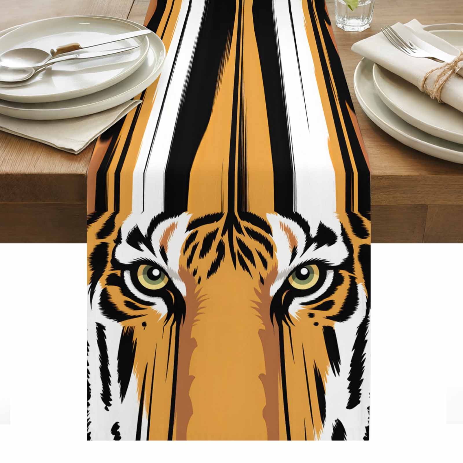 Tiger Print Table Runner 18 x 72 Inch, Abstract Wild Animal Themed ...