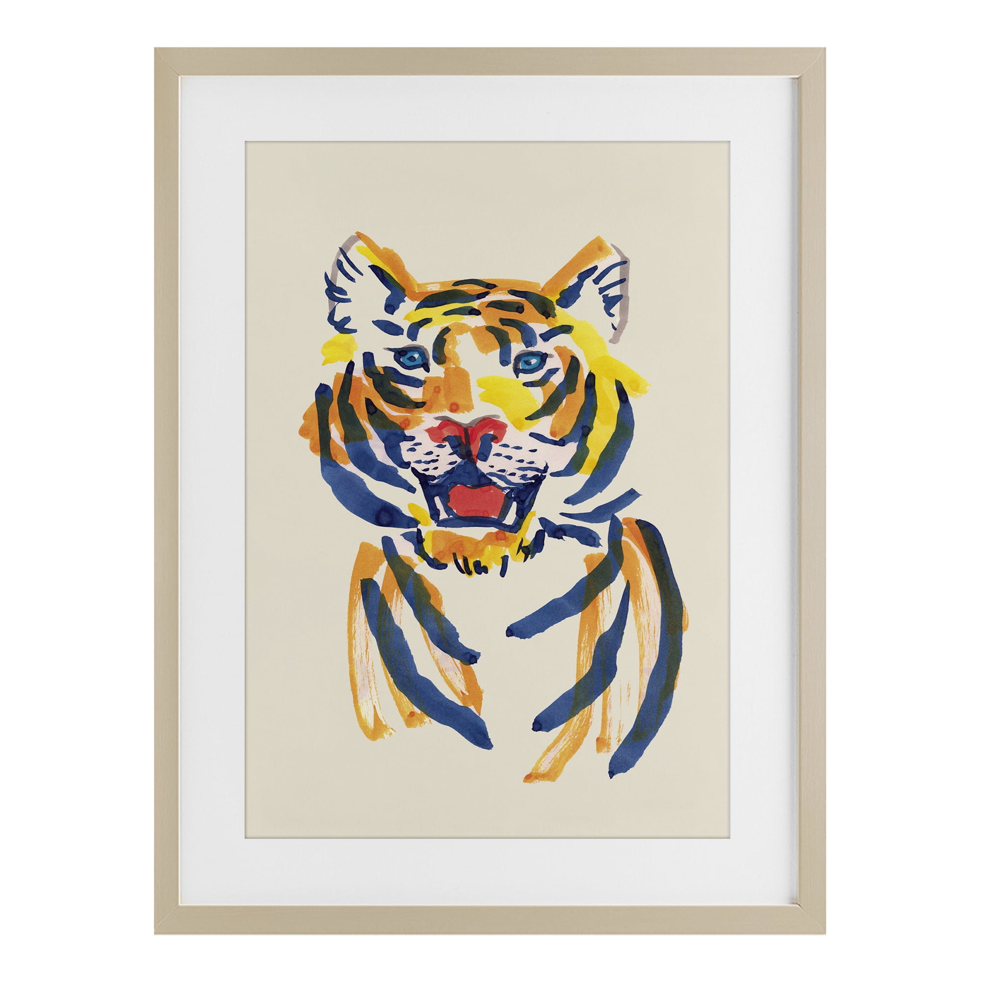 Tiger Roar Watercolor Birch Framed Print Under Glass, design by ...