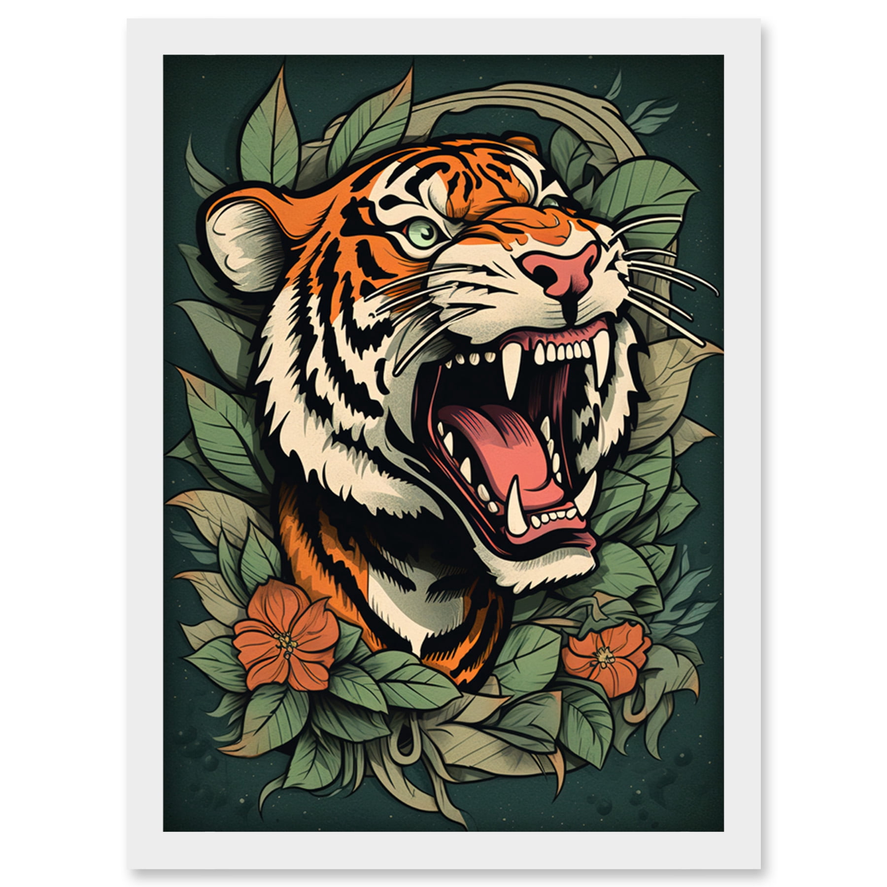 Tiger Roaring Old School USA Tattoo Ink Body Art Rockabilly Americana ...