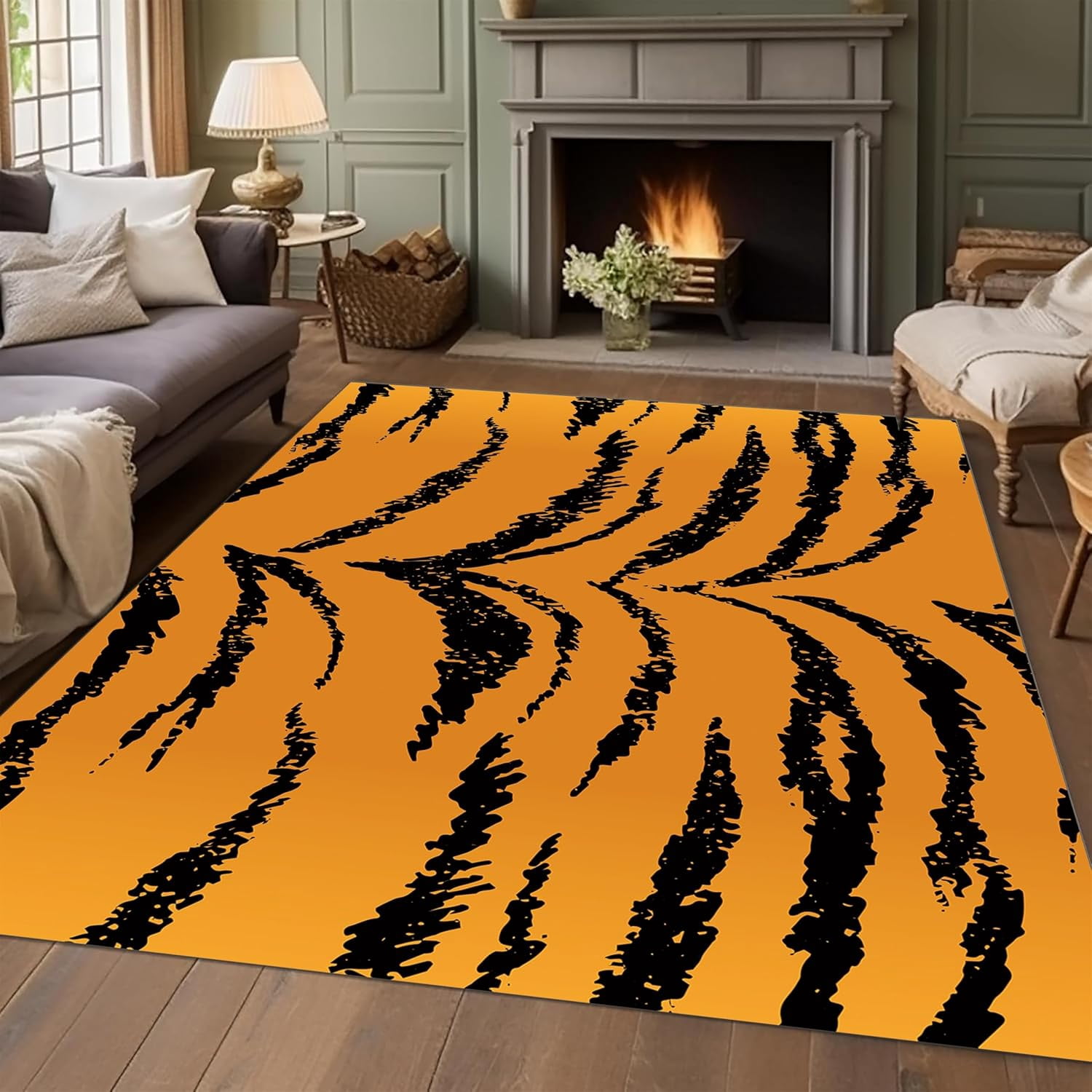 Tiger Rugs - Washable Non-Slip Animal Skin Area Rugs, Yellow Tiger ...