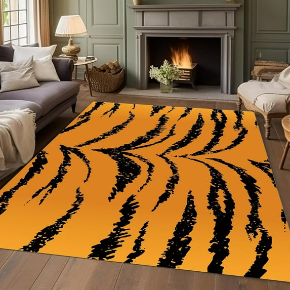 Tiger Rugs - Washable Non-Slip Animal Skin Area Rugs, Yellow Tiger ...