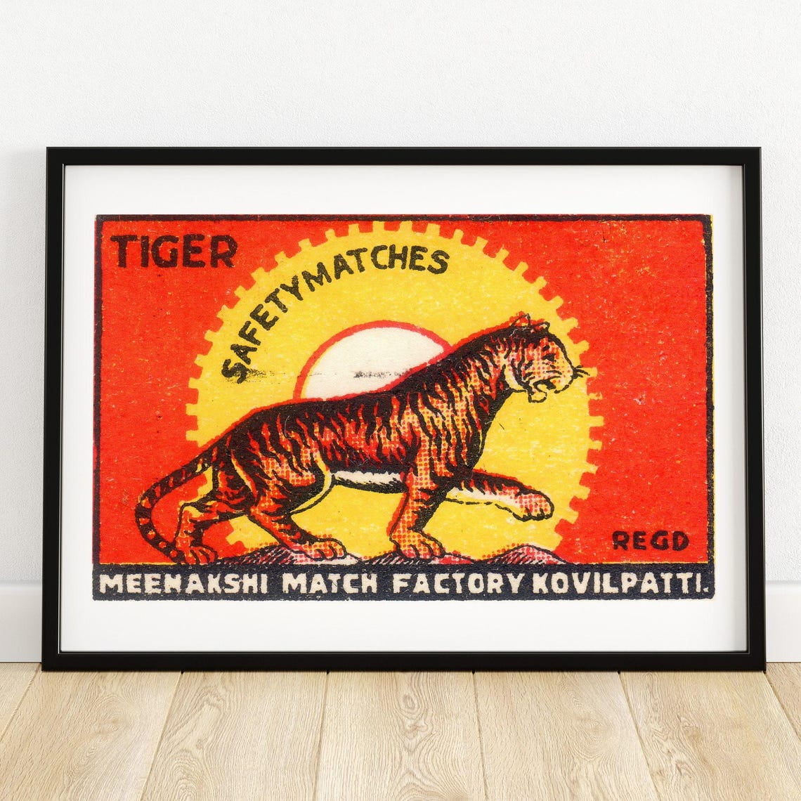 Tiger Safety Matches Art Print Vintage Meenakshi Matchbox Label Retro ...