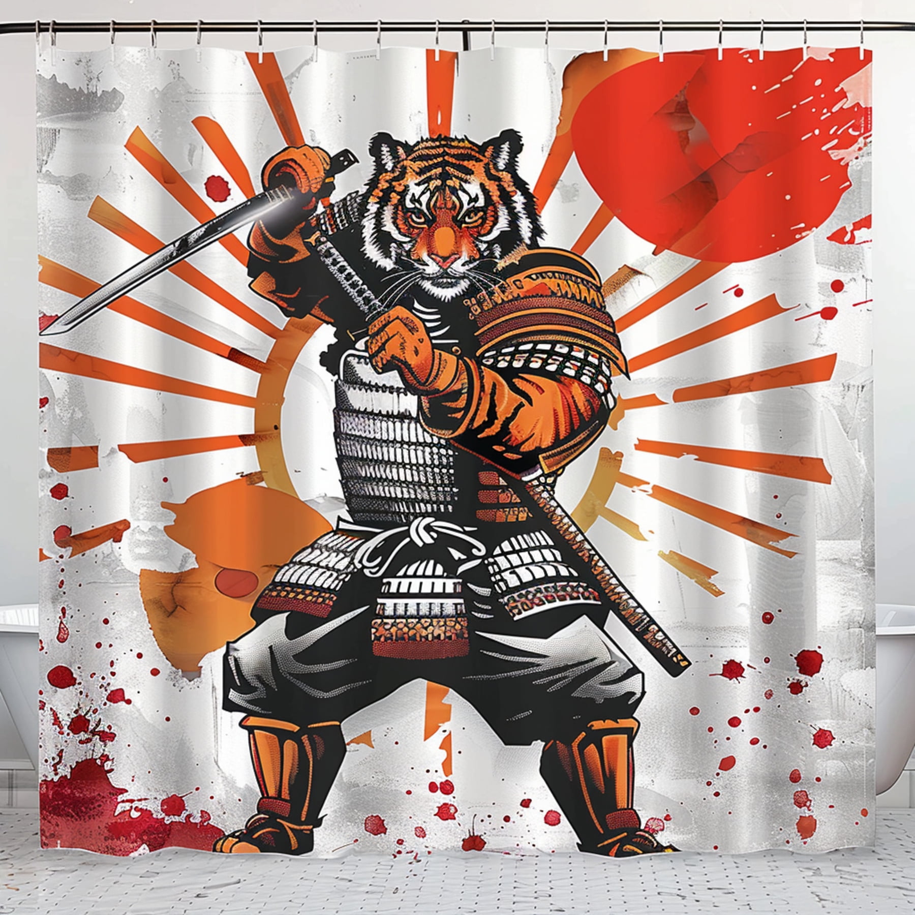Tiger Samurai Retro Art Shower CurtainFull Armor Katana Design 2D ...