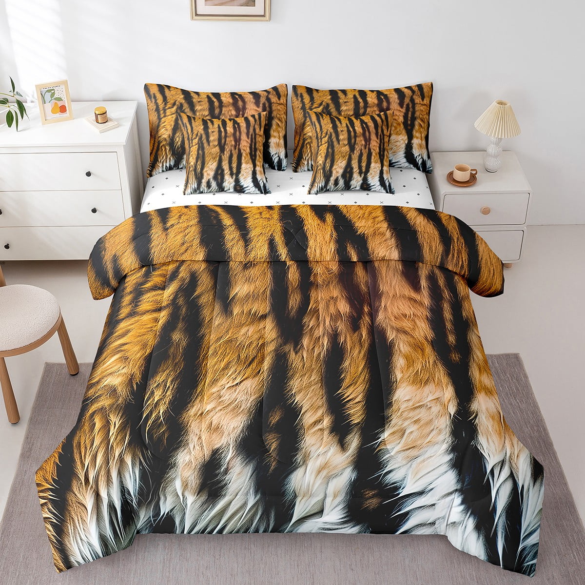 Tiger Skin Bed in a Bag Queen Comforter Set 7 Piece,Novelty Wild Animal ...