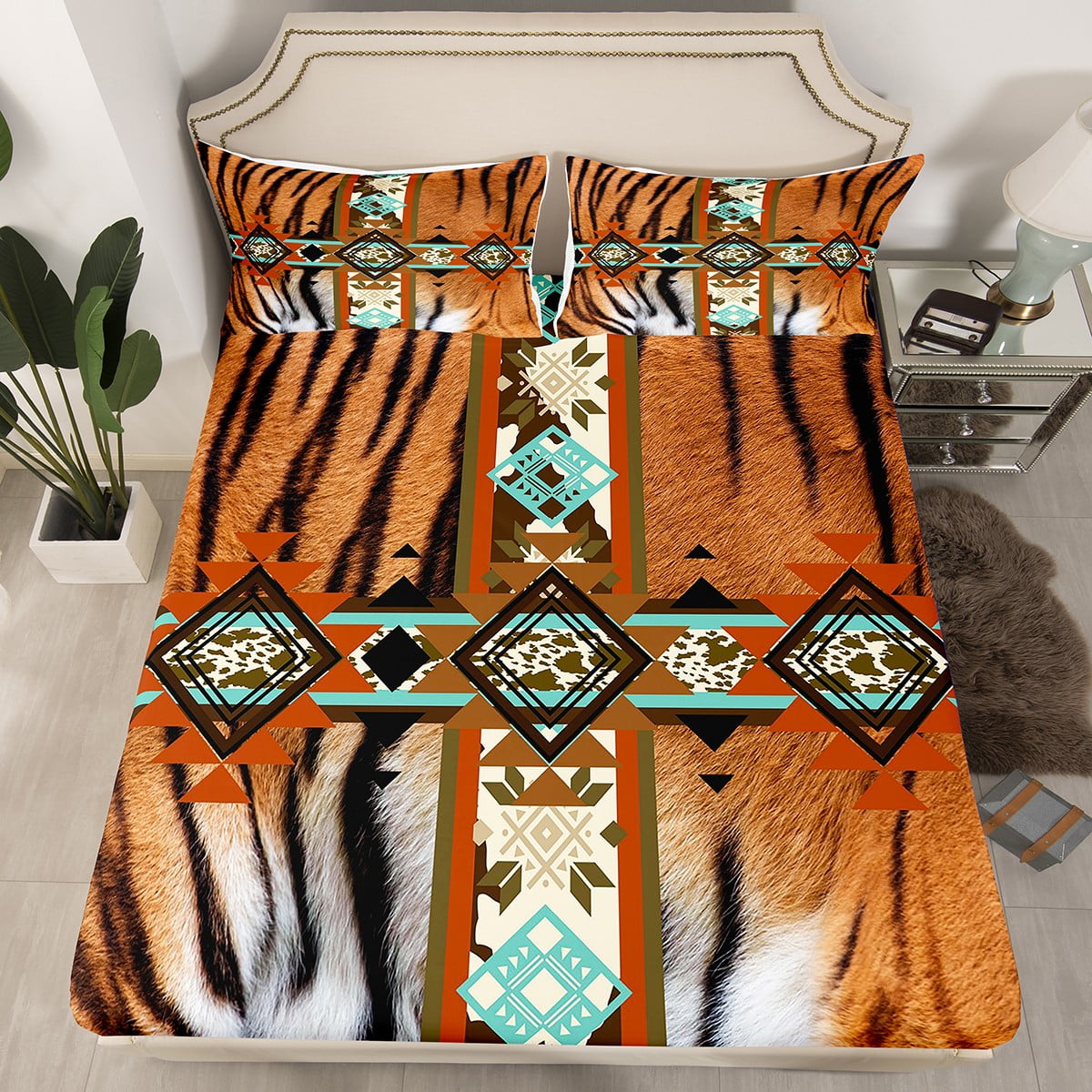 Tiger Skin Bed Sheets Wild Animal Hide Bedding Set Exotic Southwestern ...