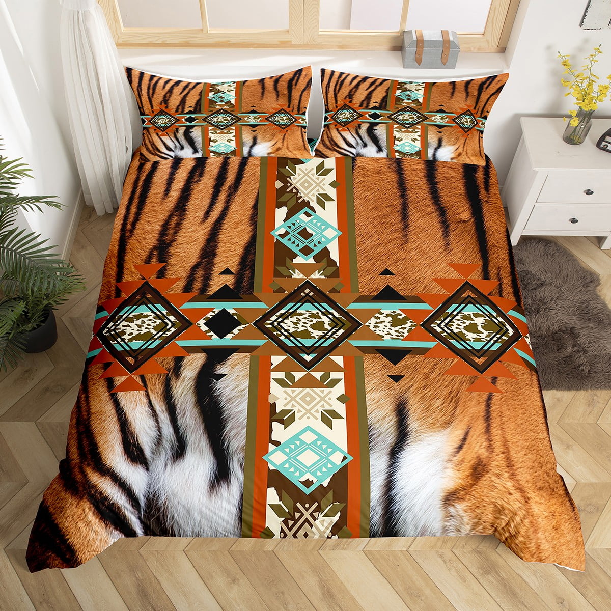 Tiger Skin Bedding Set Wild Animal Hide Comforter Cover Exotic Tribe ...