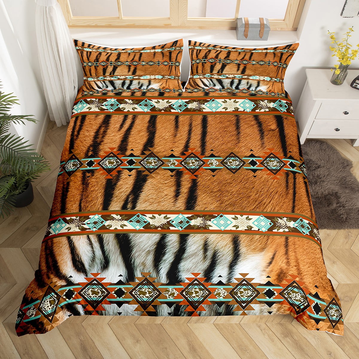 Tiger Skin Bedding Set Wild Animal Hide Duvet Cover Exotic Tribe ...
