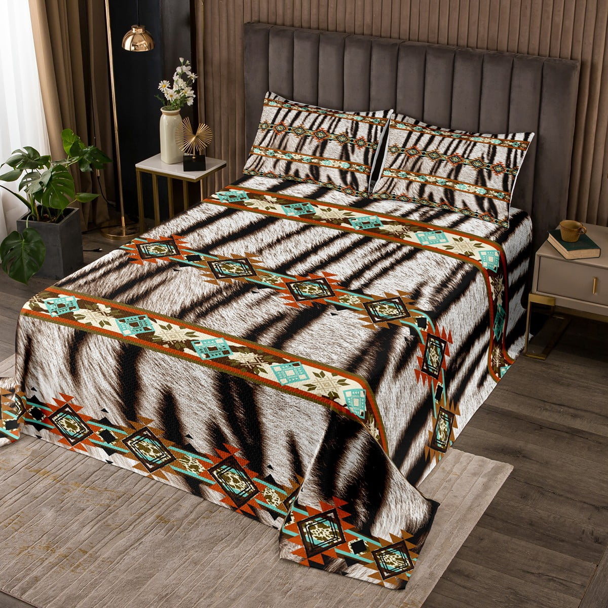 Tiger Skin Bedspread Set Wild Animal Hide Quilt Set Exotic Southwestern ...