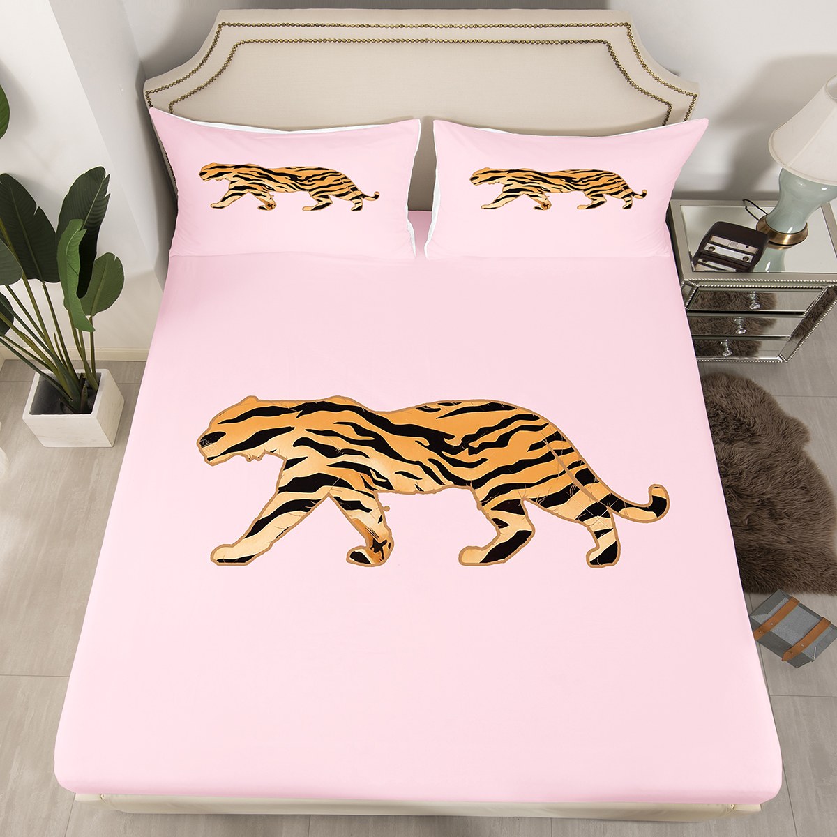 Tiger Skin Fitted Sheet Twin,Jungle Safari Animals Skin Bed Sheet 2 ...