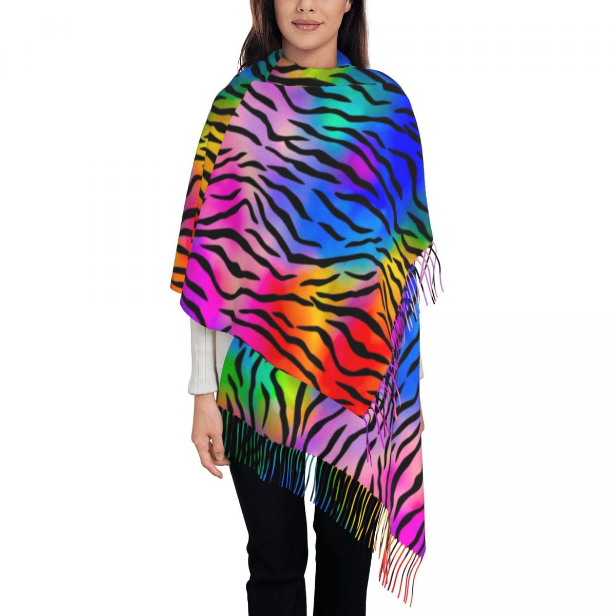 Tiger Skin Print Scarf with Tassel Modern Animal Warm Shawl Wrap Women ...