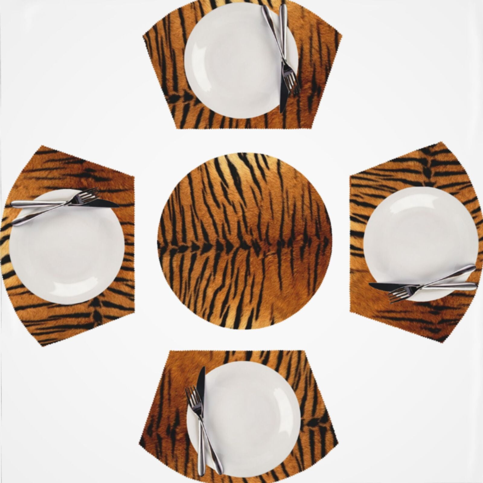 Tiger Skin Texture Round Table Placemats Set Of 5 Wedge Table Mats ...