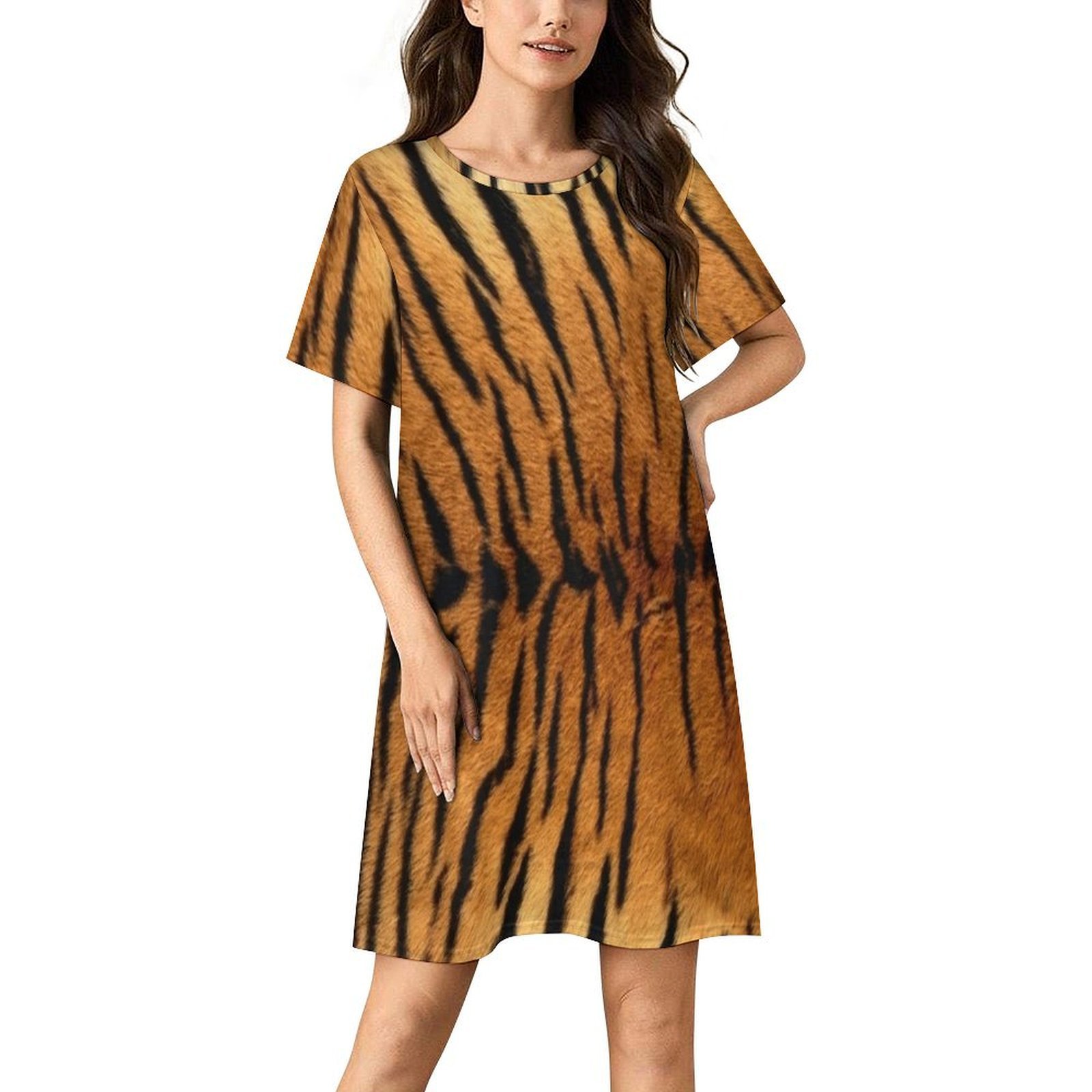 Tiger Skin Texture Women Nightgown Sleepwear Short Sleeves For ...