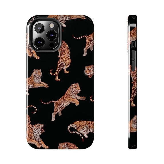 Tiger Sleek Black Animal Pattern Phone Case for iPhone 11 12 13 14 15 ...