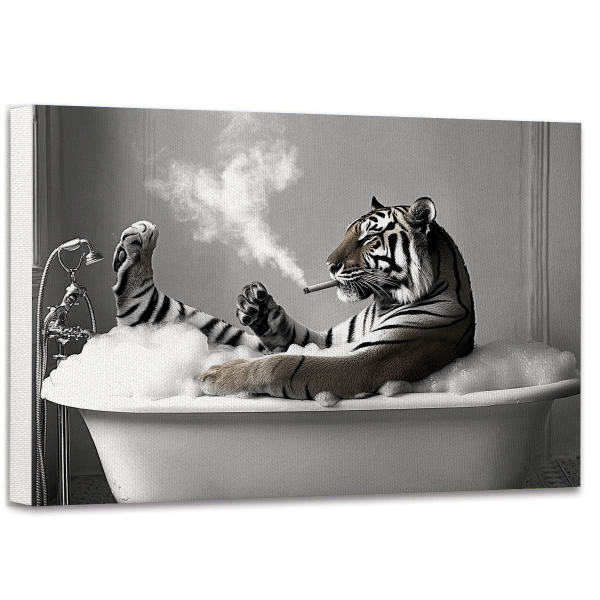 Tiger Smoking a Cigarette Art Poster,Tiger in Bathtub Wall Art Print ...