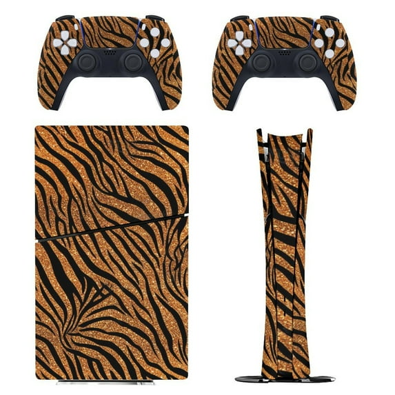 Tiger Sparkle Texture Console Skin Bundle for PS5 Pro Slim Disc ...