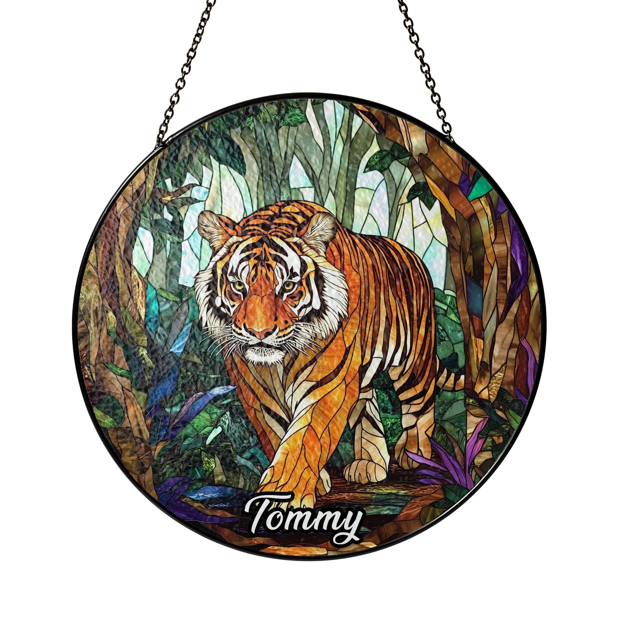 Tiger Stained Glass Suncatcher - Handmade Bengal Tiger Window Hanging Sun Catcher for Jungle ...
