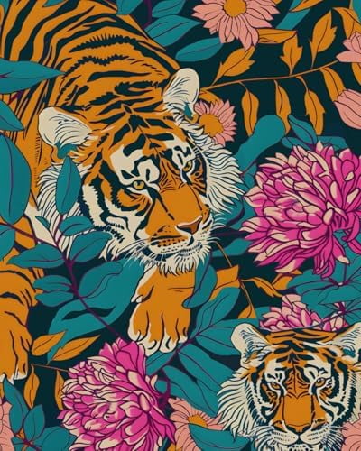 Tiger Stick and Peel Wallpaper Vintage Floral Contact Paper Retro Boho ...