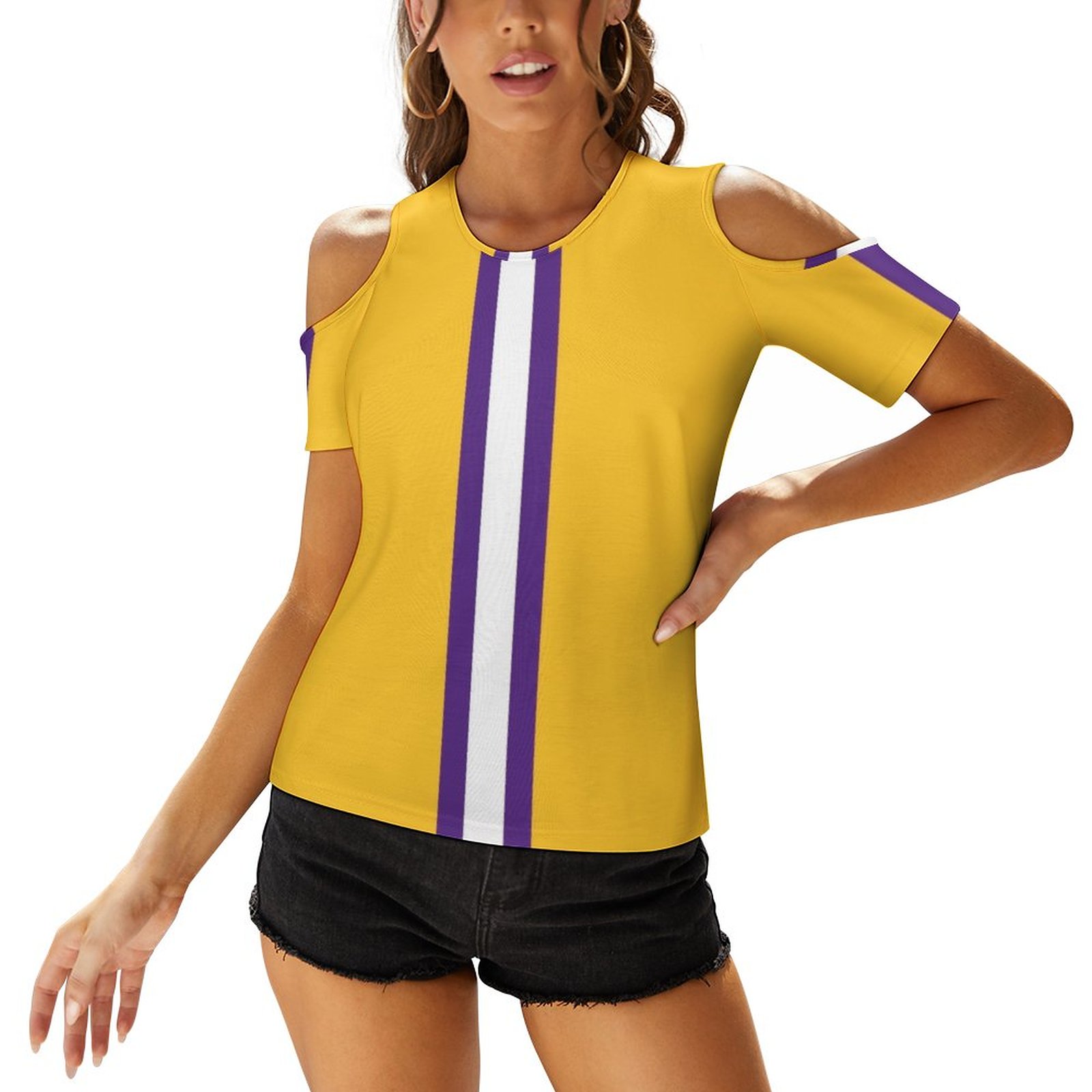 Tiger Stripe New Fashion Zip Off Shoulder Top Short-Sleeve Women Shirt ...