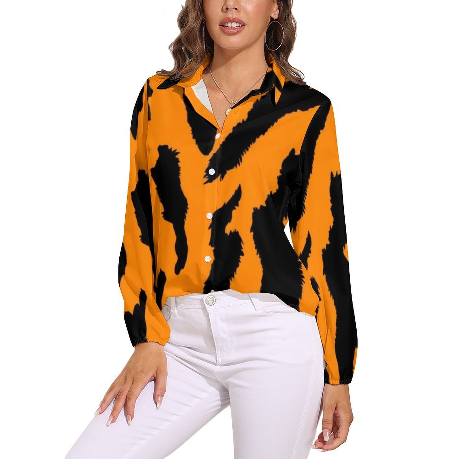 Tiger Stripe Pattern 2 Vntage Casual Long Sleeve Shirt Blouse Woman ...