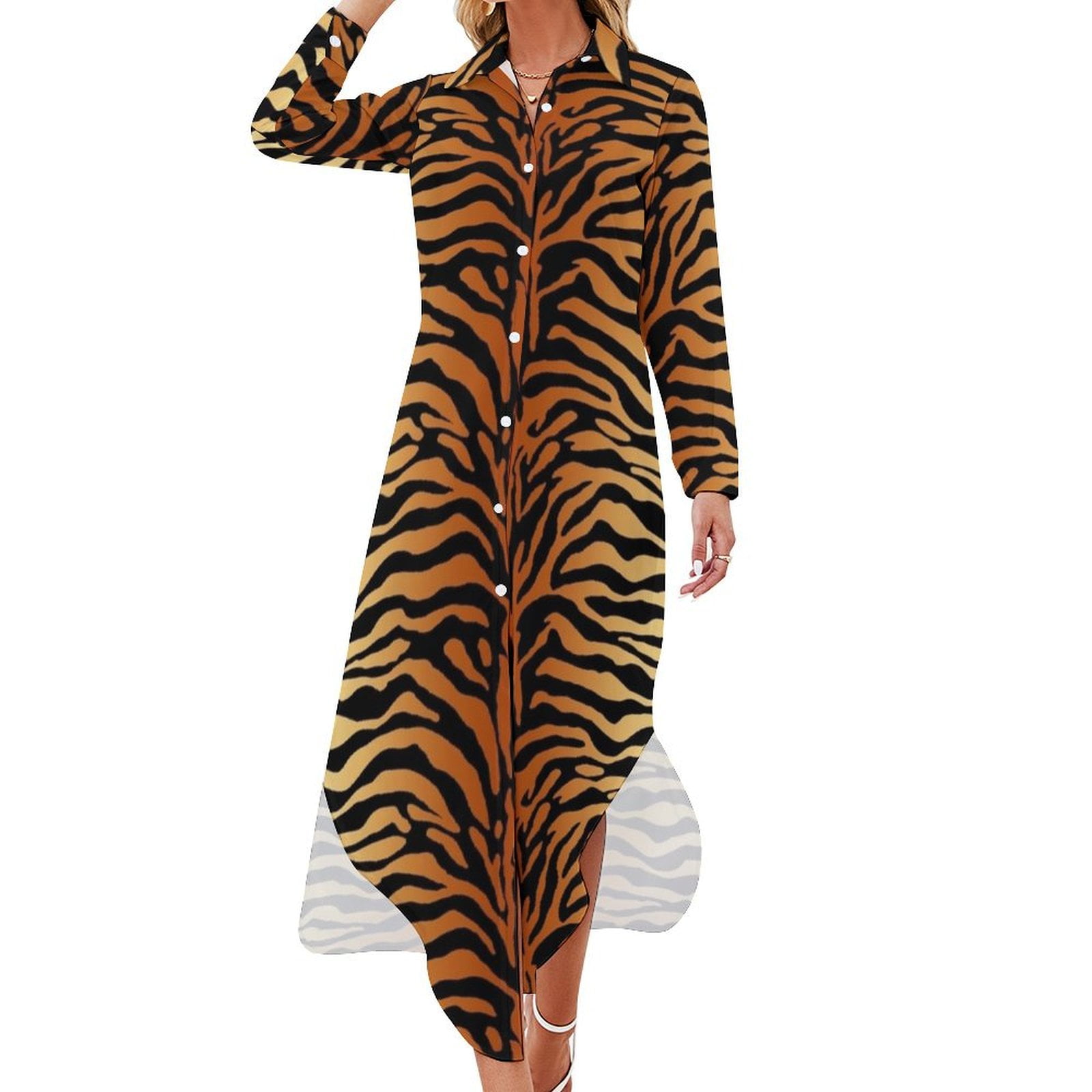 Tiger Stripes Animal Print in Deep Amber Black and Tan Long Sleeved ...