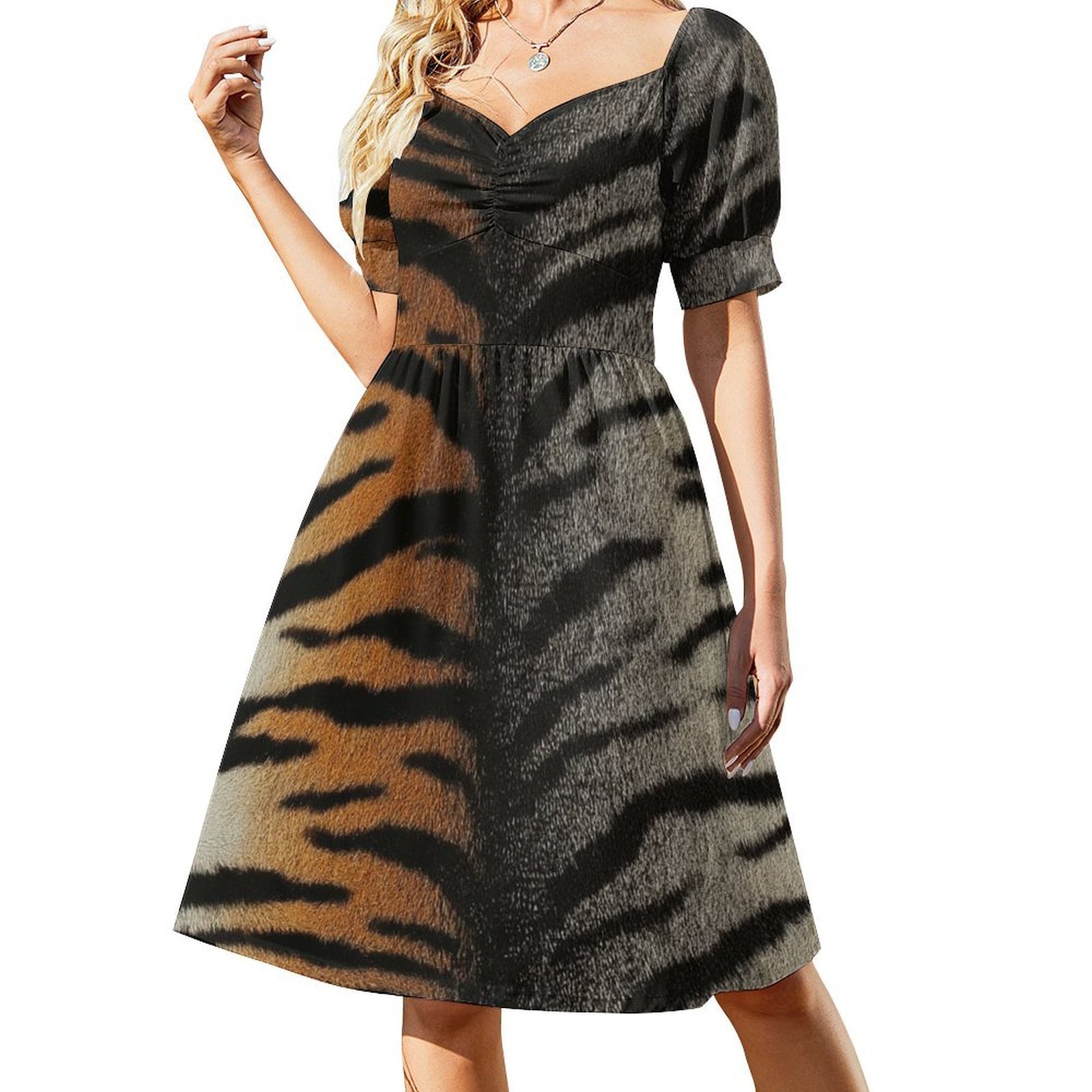 Tiger Stripes Furry Seamless Texture Short Sleeve Dress Clothes Women's ...