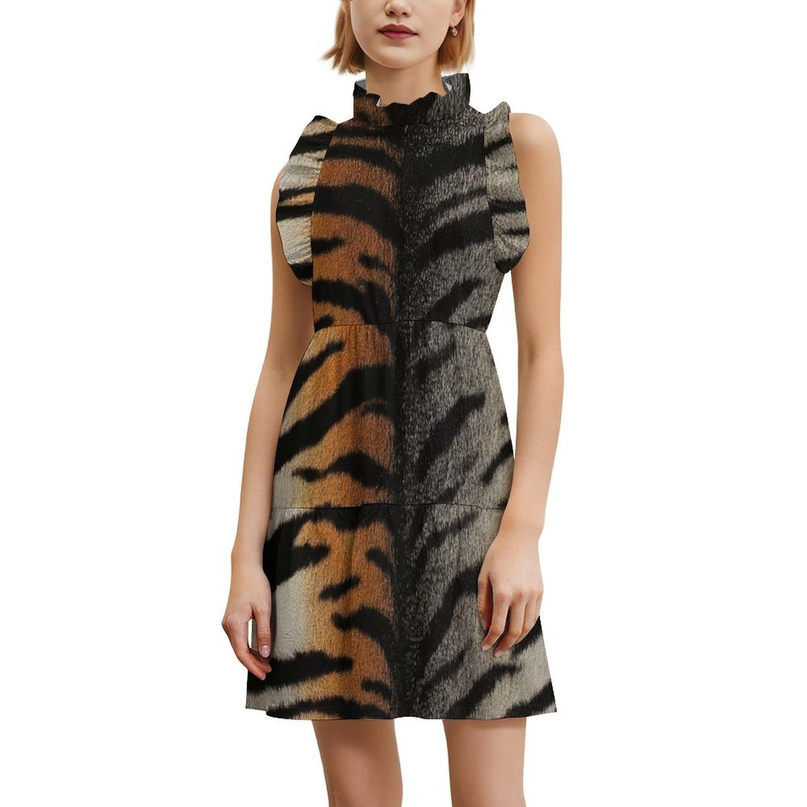Tiger Stripes Furry Seamless Texture Women's Fashion Casual Dress ...