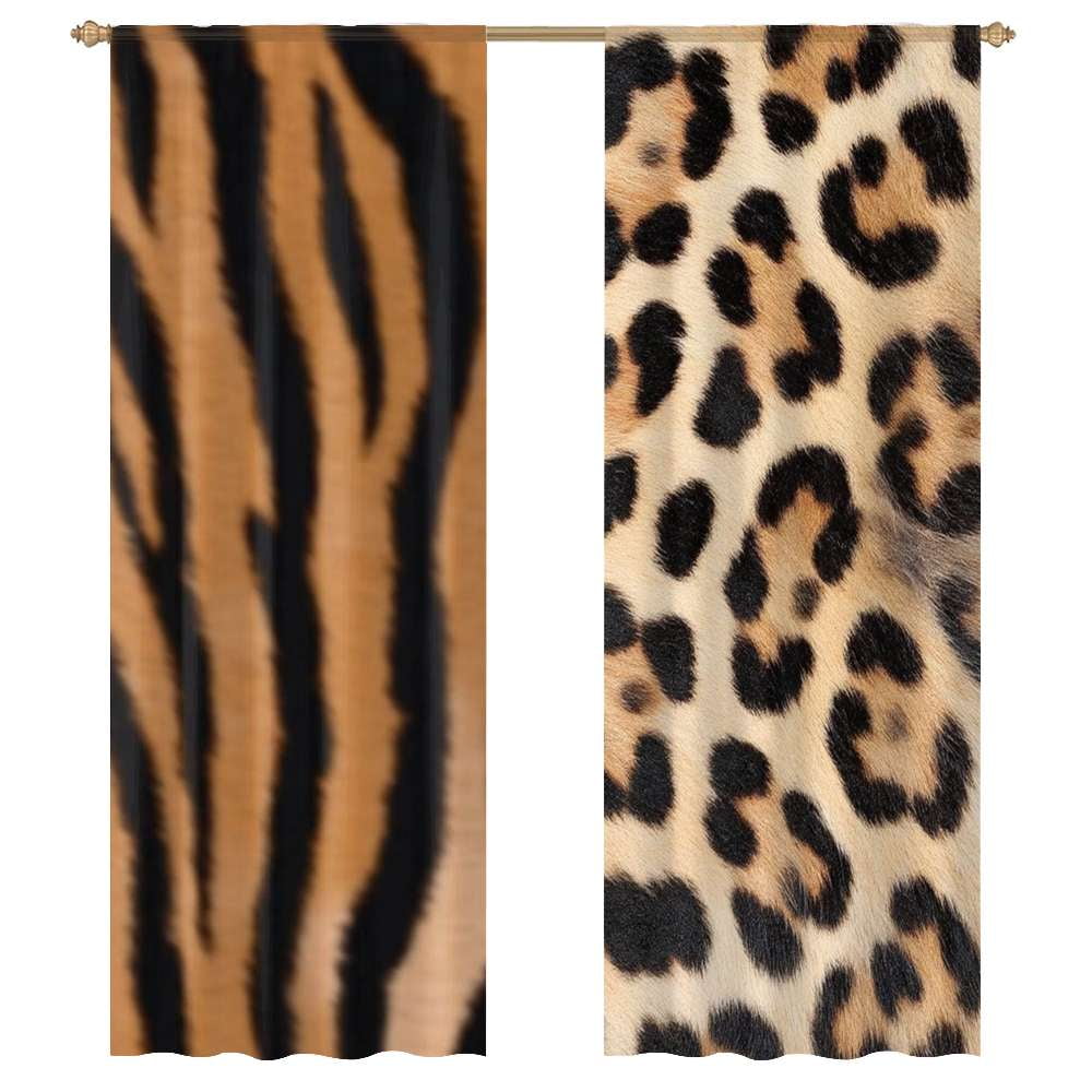 Tiger Stripes Leopard Spots Wild Cats Sheer Window Curtains for Living ...