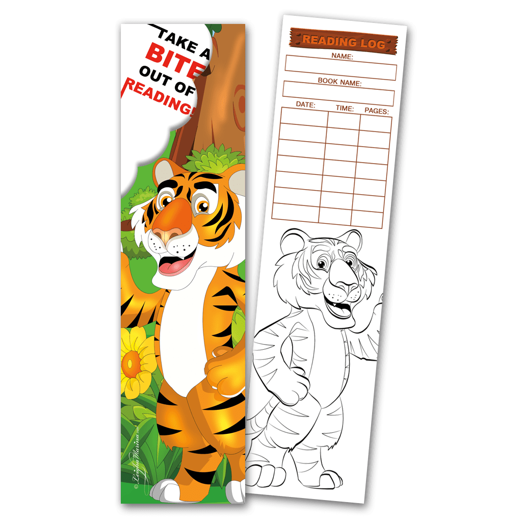 Tiger 'Take a Bite out of Reading' Coloring Bookmarks with Reading Logs ...