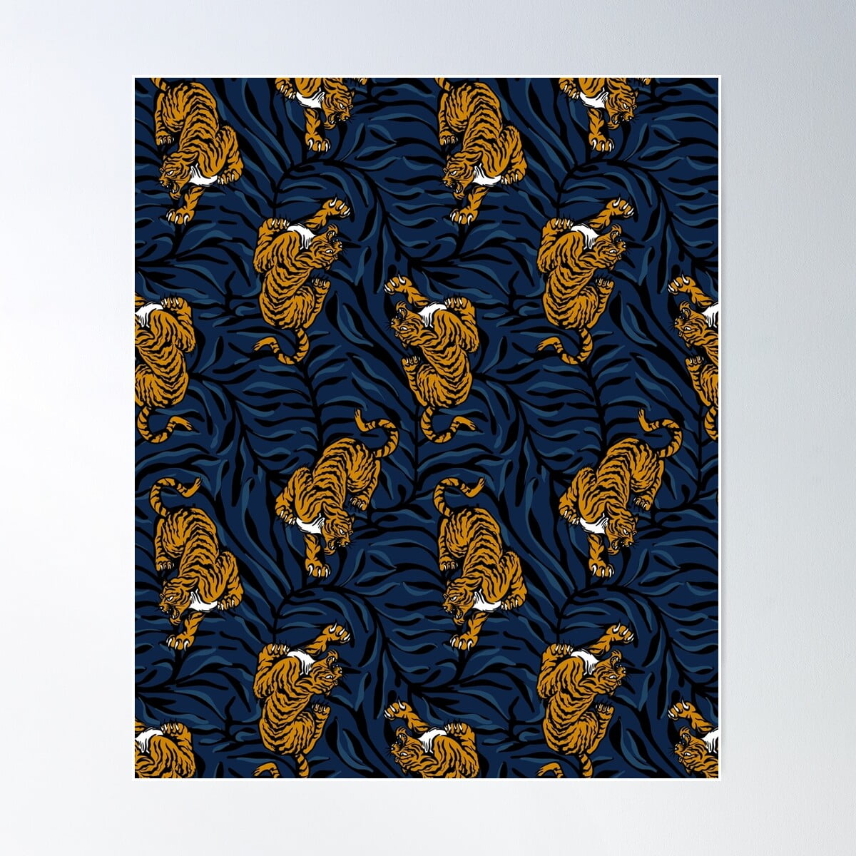 Tiger Tora Blue Jungle Poster Wall Art, Modern Wall Decor For Living ...