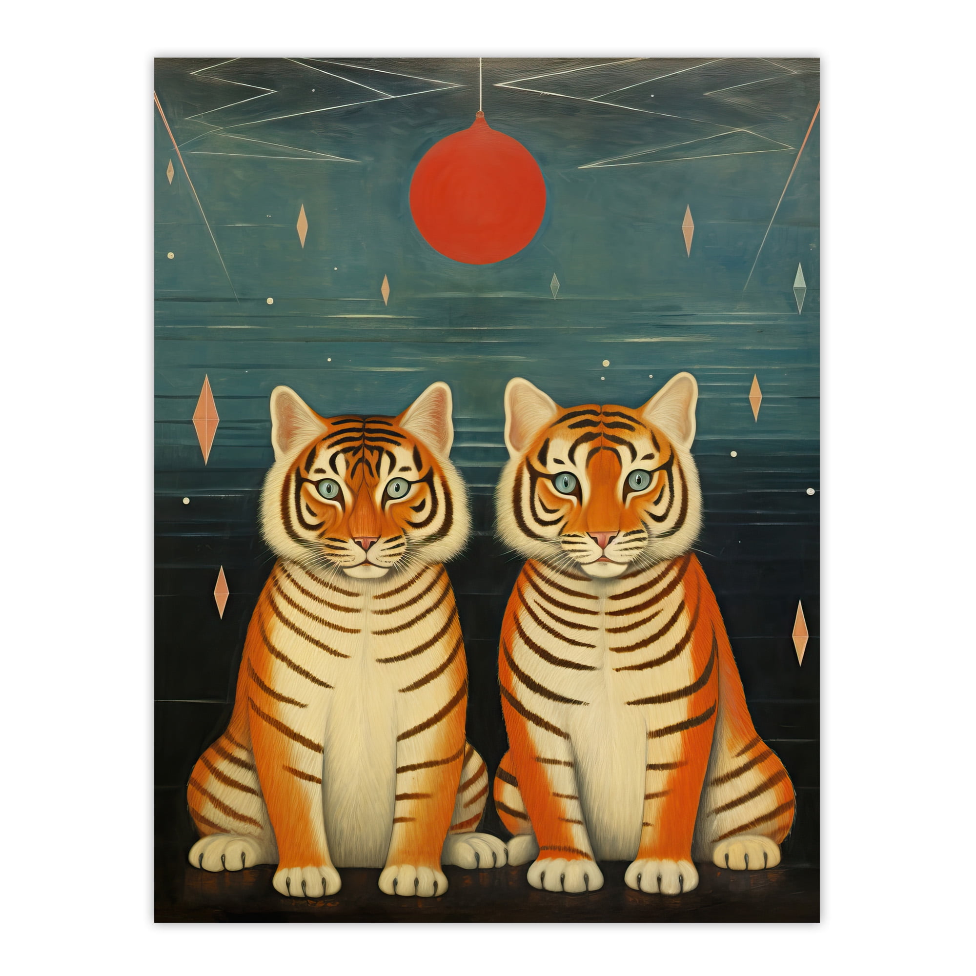 Tiger Twins Tea Party Cute Animal Cubs Unframed Wall Art Print Poster ...