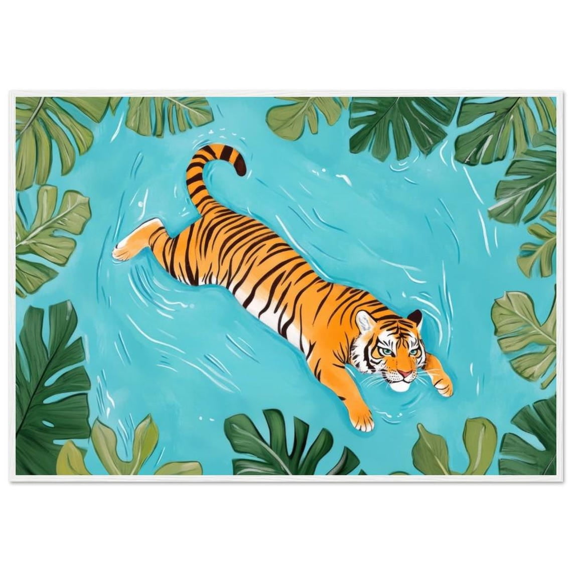 Tiger Walking In River Oil Painting Print, Animal Wall Art, Safari ...