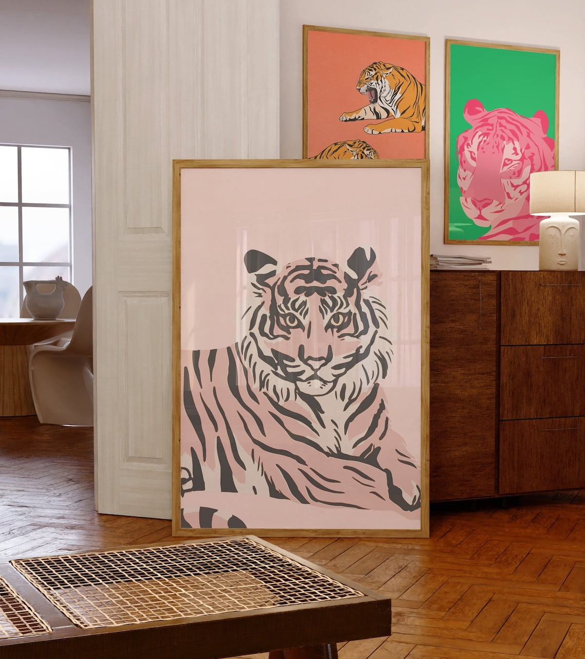 Tiger Wall Art Print-Pink Girly Art-Retro Tiger Wall Prints-Preppy ...