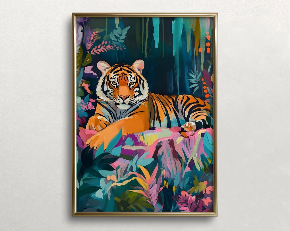 Tiger Wall Art Tiger In Jungle Colorful Tiger Colorful Wall Art Safari ...