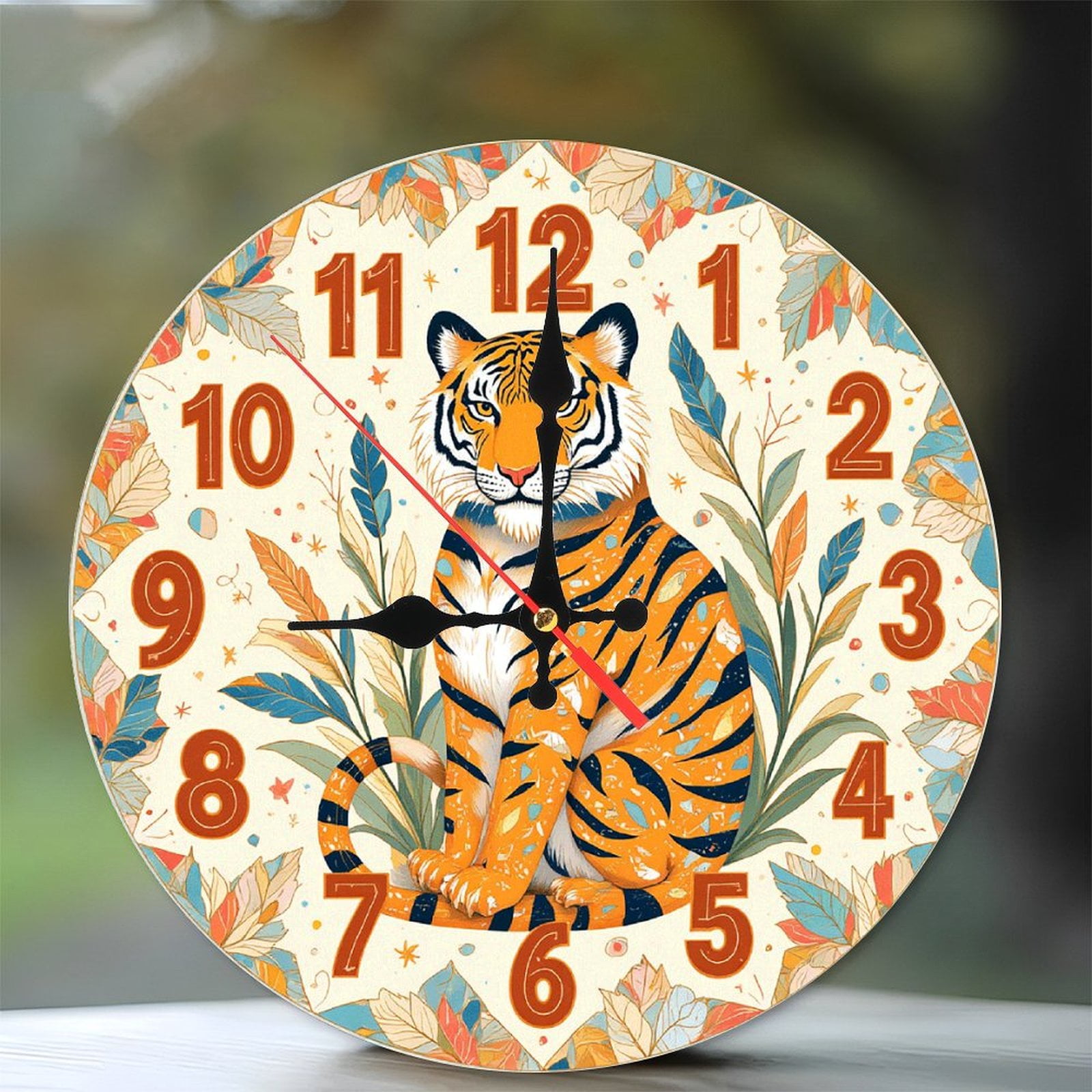 Tiger Wall Clock 10-Inch Silent Wooden Wall Clock, Battery Operated (AA ...