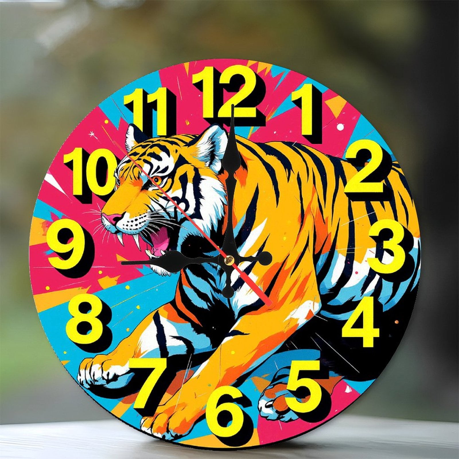 Tiger Wall Clock Decor 10-Inch Silent Wooden Wall Clock, Battery ...