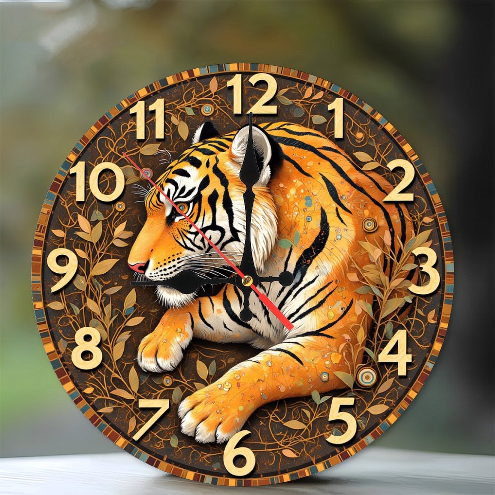 Tiger Wall Clock Decor 10-Inch Silent Wooden Wall Clock, Battery ...