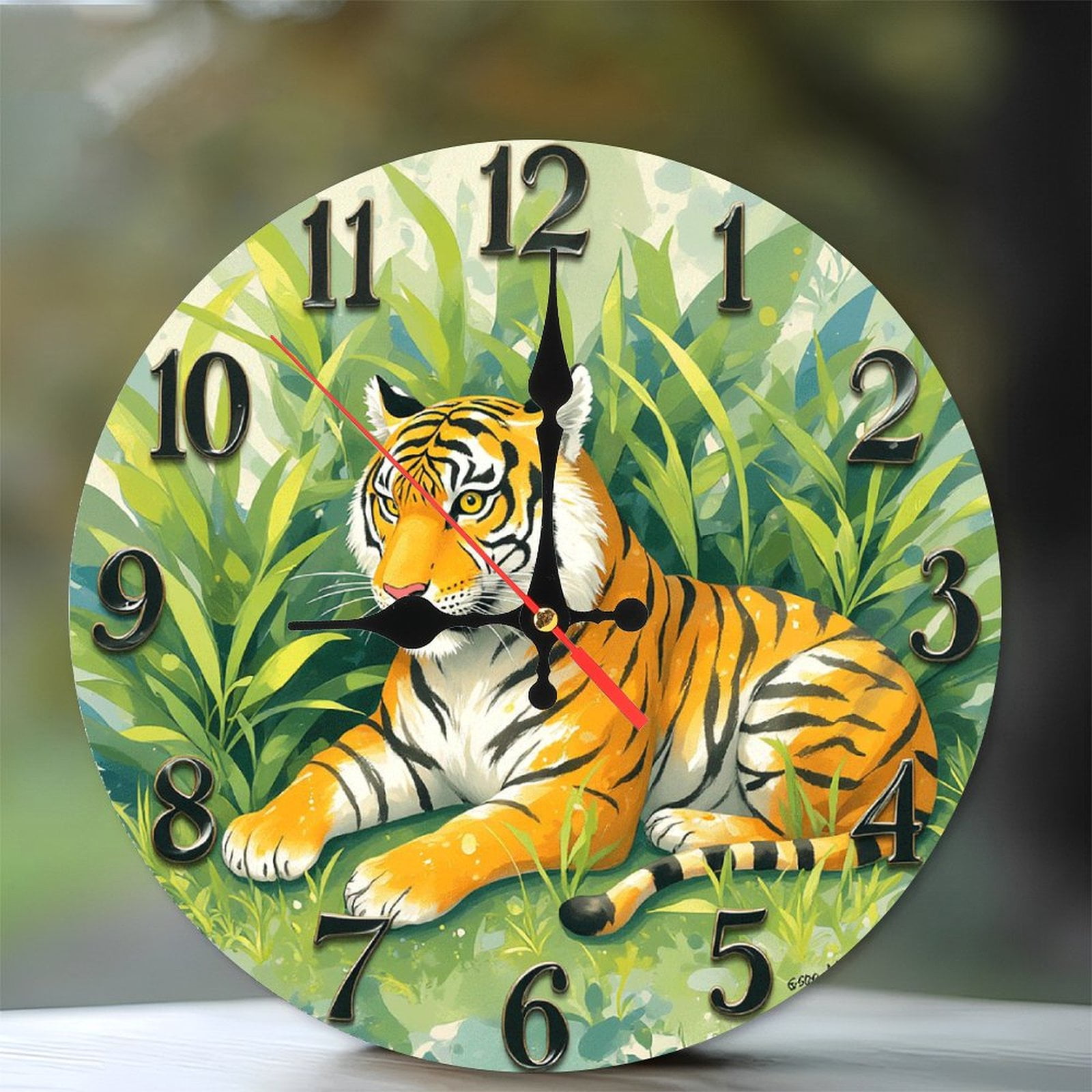 Tiger Wall Clock Decorative Jungle Theme 10-Inch Silent Wooden Wall ...